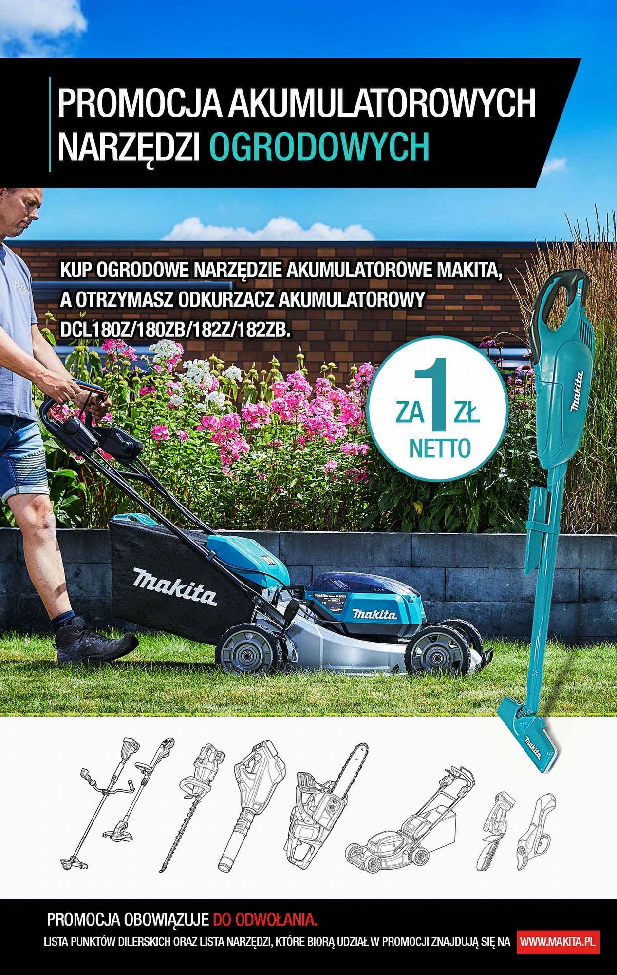 Odkurzacz akumulatorowy Makita za 1 zł do wybranych ogrodowych narzędzi ...